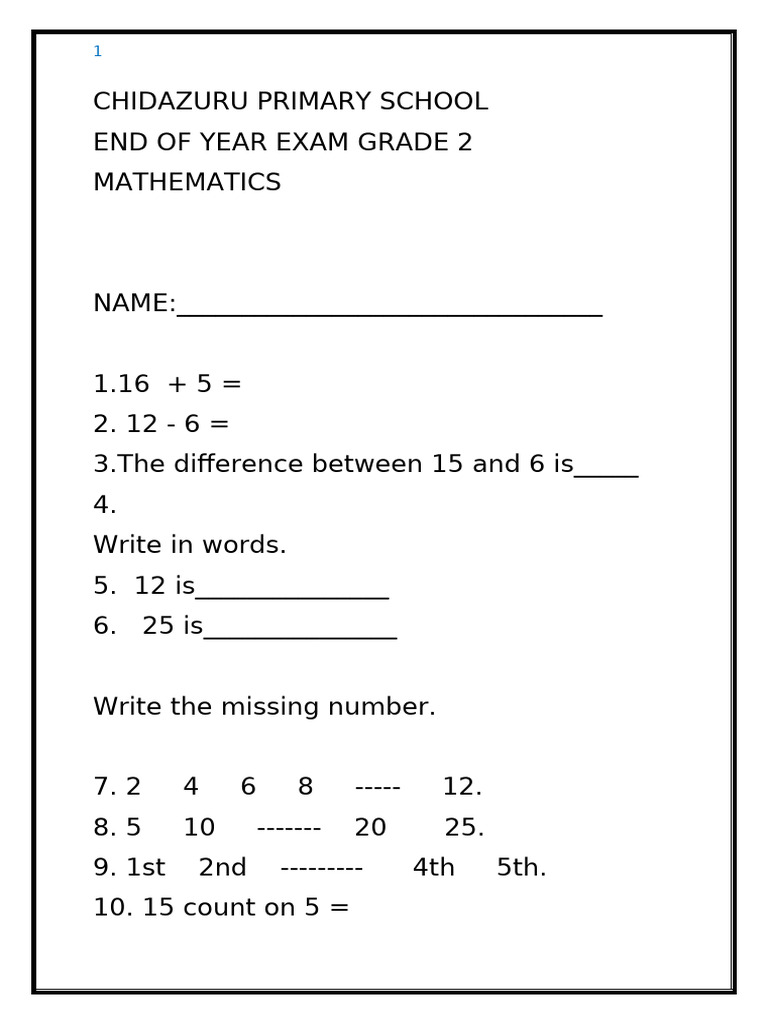 Grade 2 End of Year Exam Papers | PDF | Chess | Chess Theory