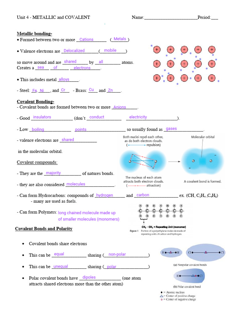 Amber Young - Metallic and Covalent Bonding Guided Notes | PDF ...