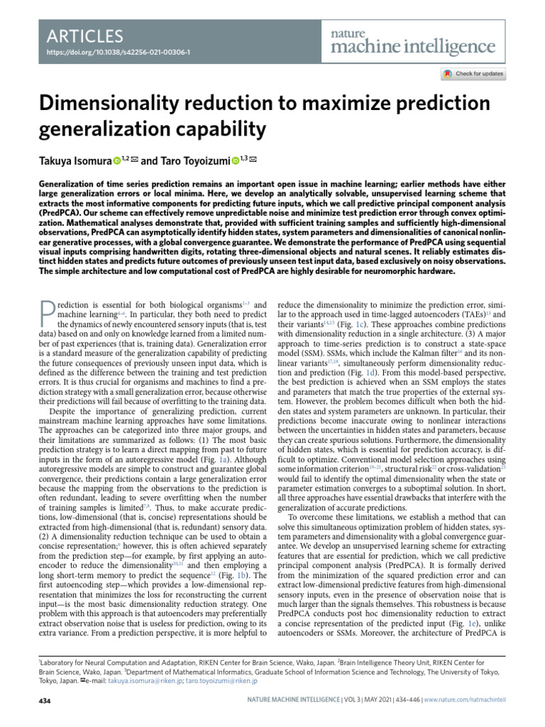 Dimensionality Reduction to Maximize Prediction Generalization ...