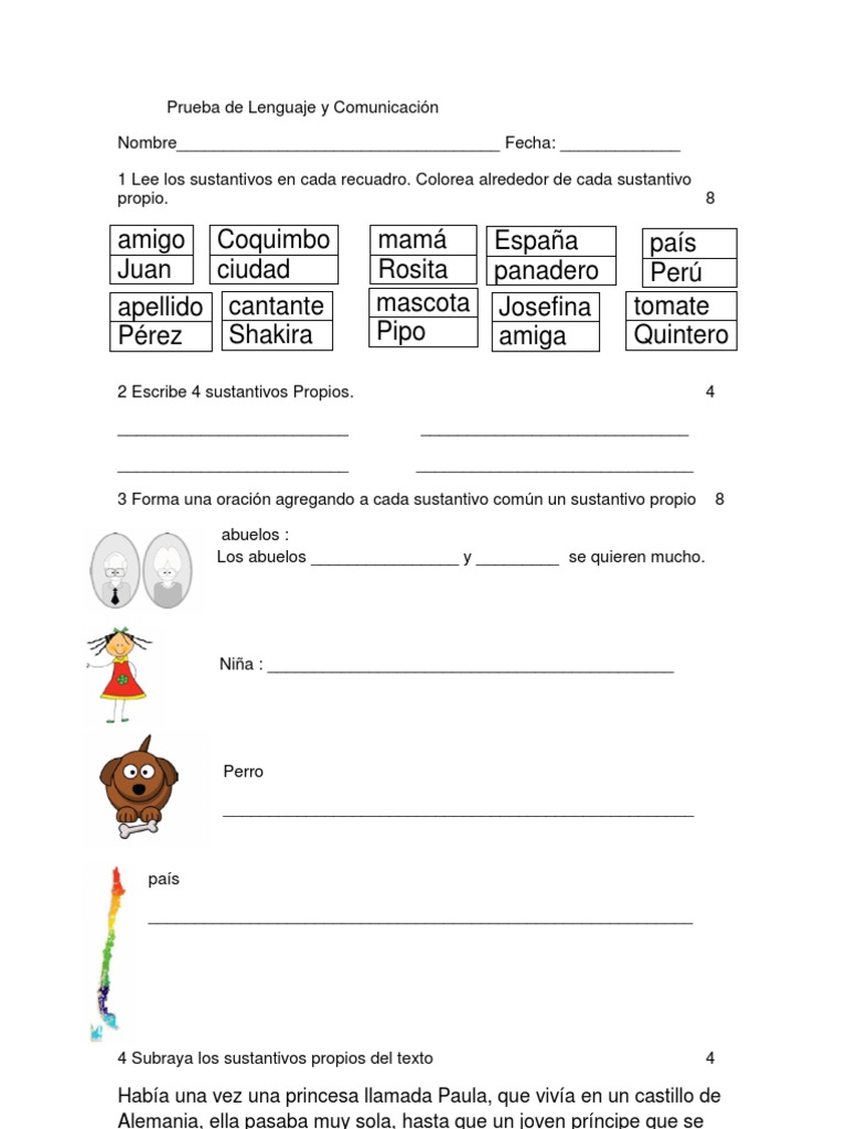 Prueba Sustantivos y Adjetivos