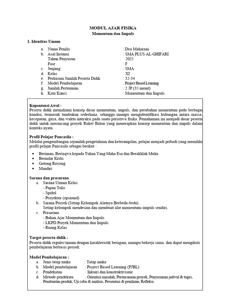 Modul Ajar - Momentum Impuls Dan Tumbukan | PDF