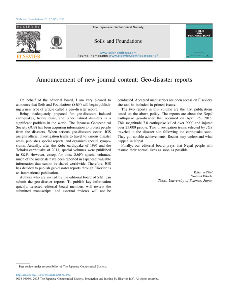 Announcement of New Journal Content Geo Disaster Re 2015 Soils and ...