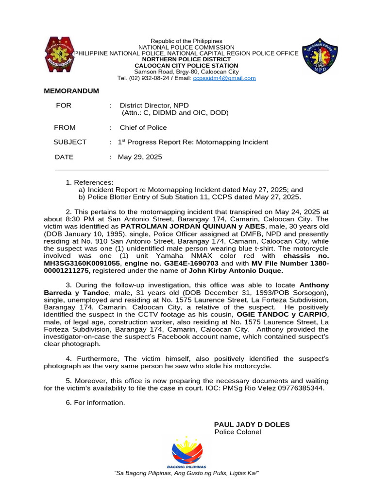 Caloocan City Motornapping Report | PDF