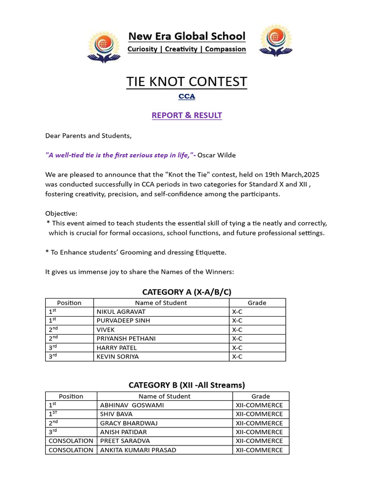 Report & Result of Tie Knot Contest | PDF | Cognition