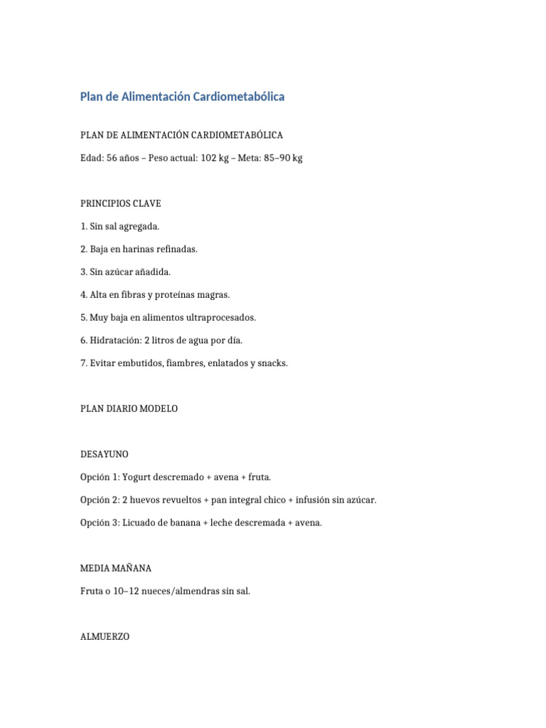 Plan Alimentacion Cardiometabolica | PDF