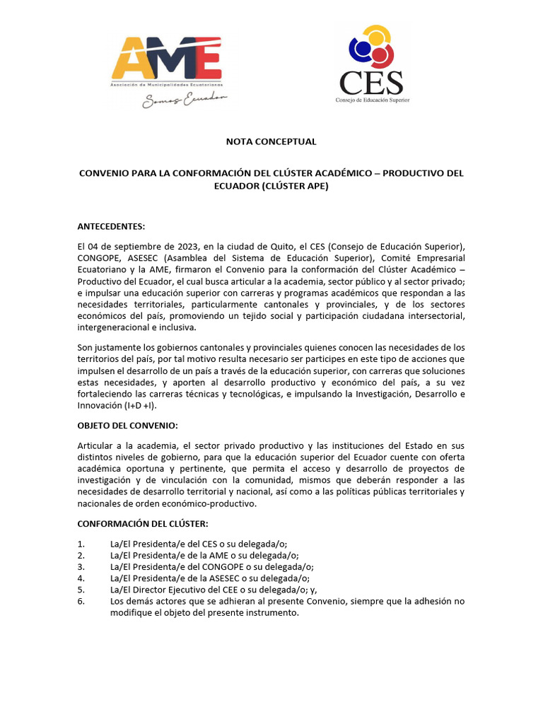 Nota Conceptual Cluster | PDF | Ecuador