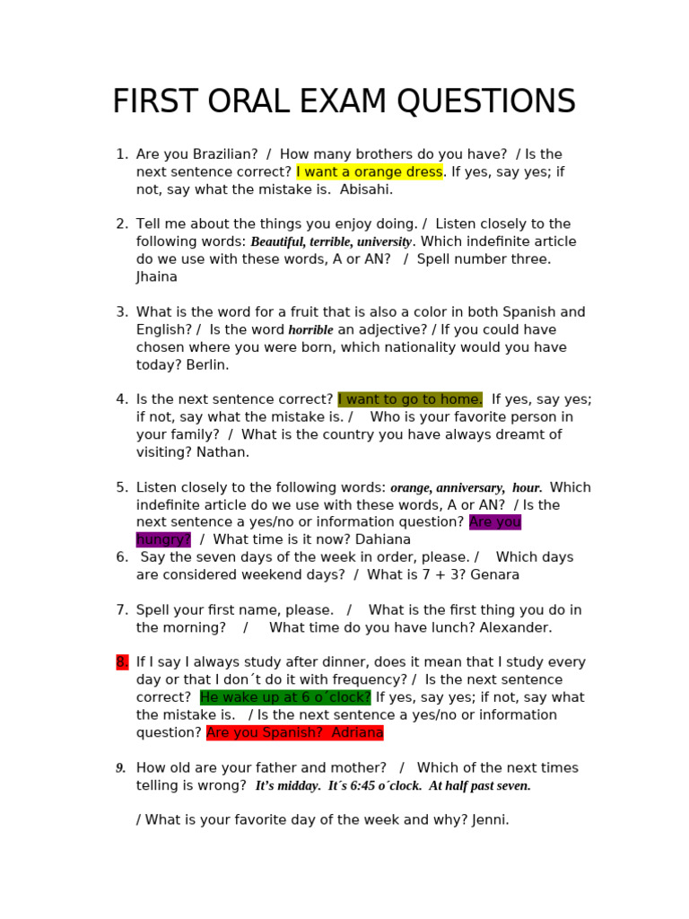 First Oral Exam Questions | PDF