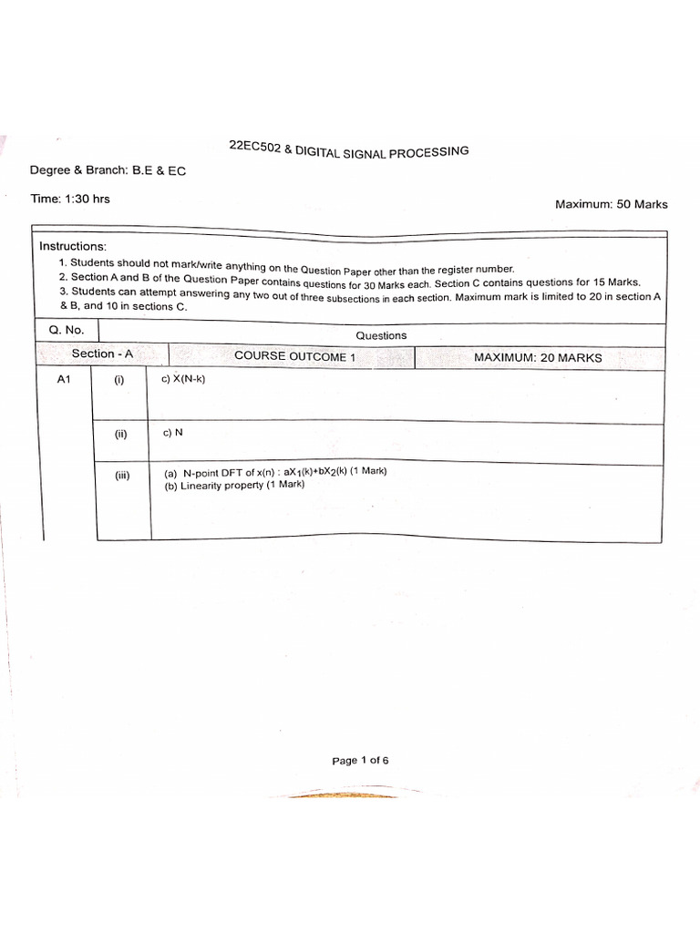 DSP PT1 Answer Key | PDF