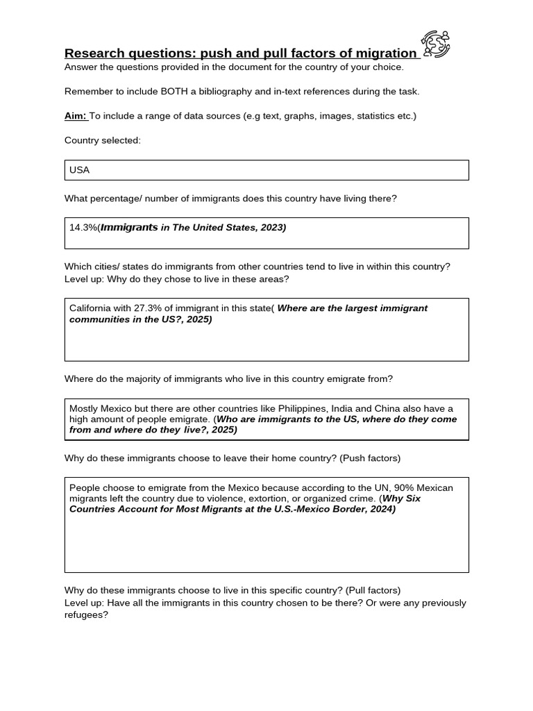 L3Research Questions - Push and Pull Factors of Migration | PDF | Human ...