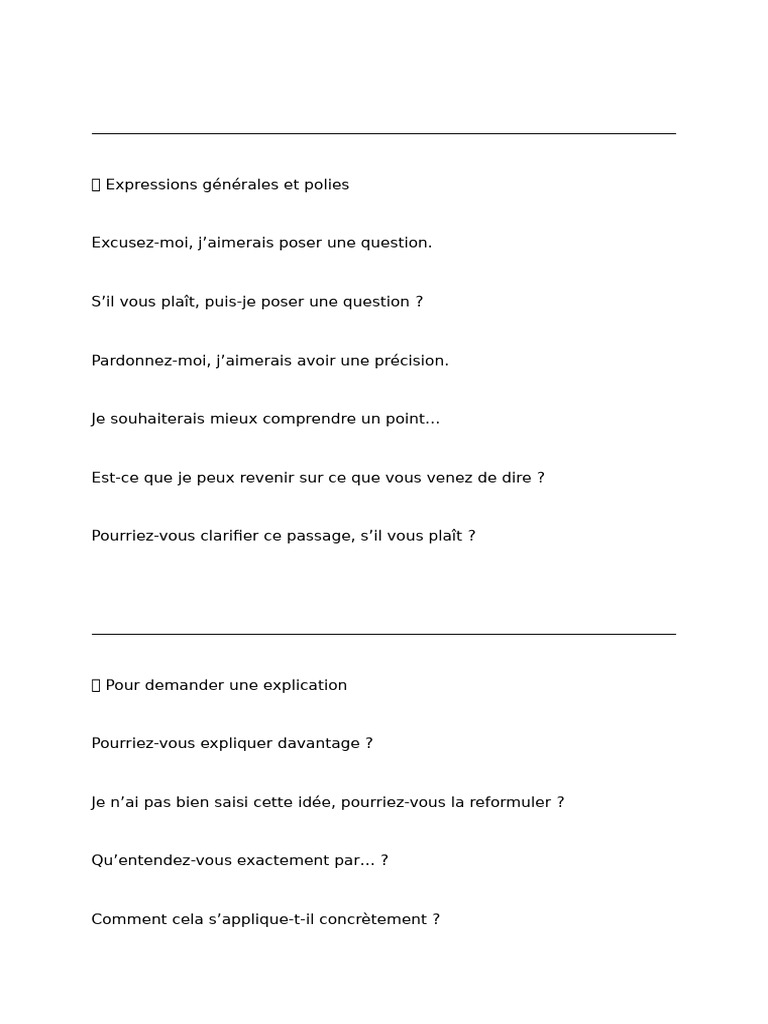 Expressions pour poser des questions | PDF