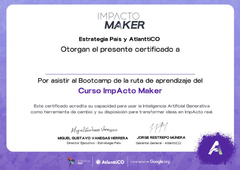 Certificado de Aprobacin Curso ImpActo Maker | PDF