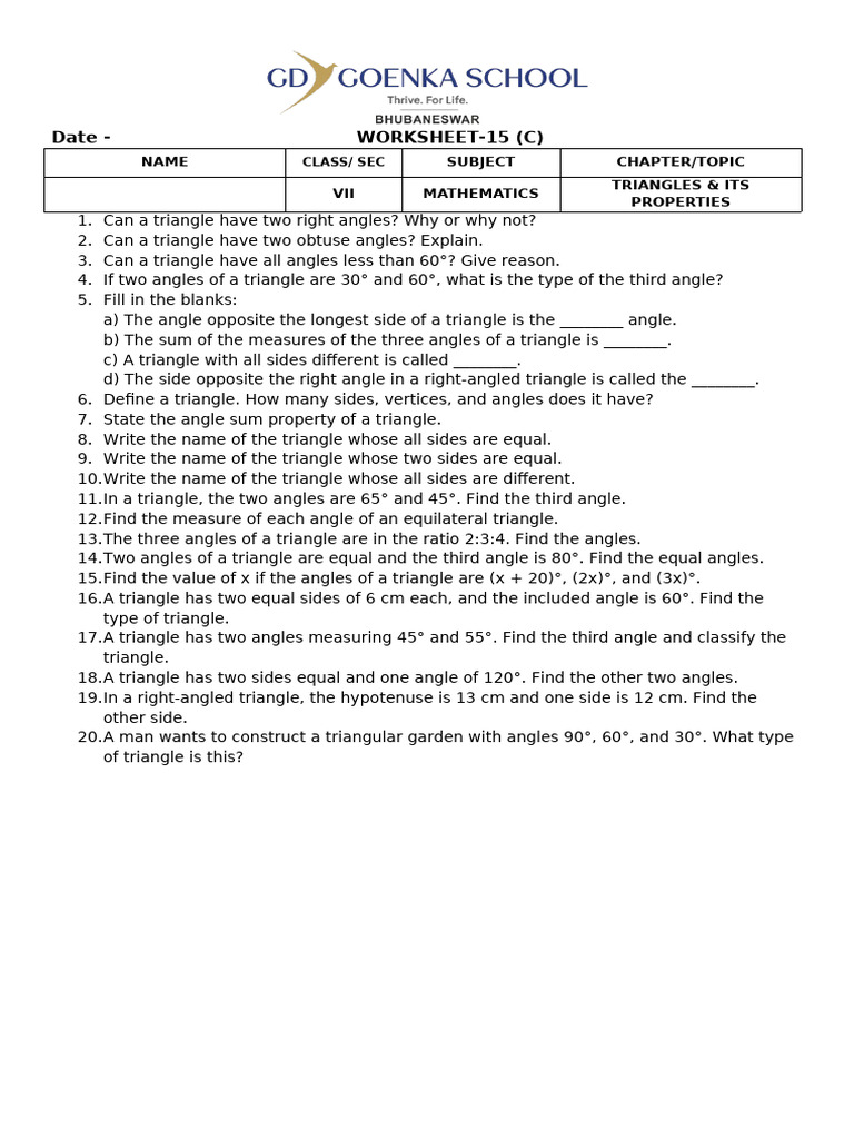 Ws15 Ch6 Triangles and Its Properties | PDF