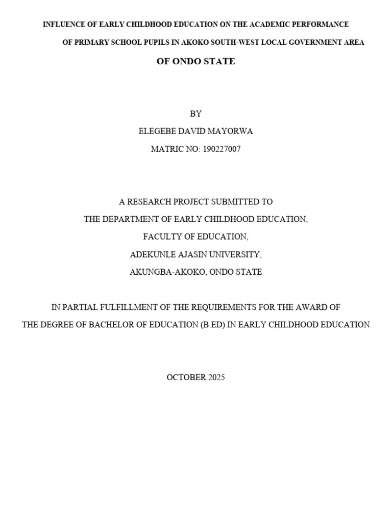 Elegbe David Mayorwa Thesis PDF | PDF | Early Childhood Education ...