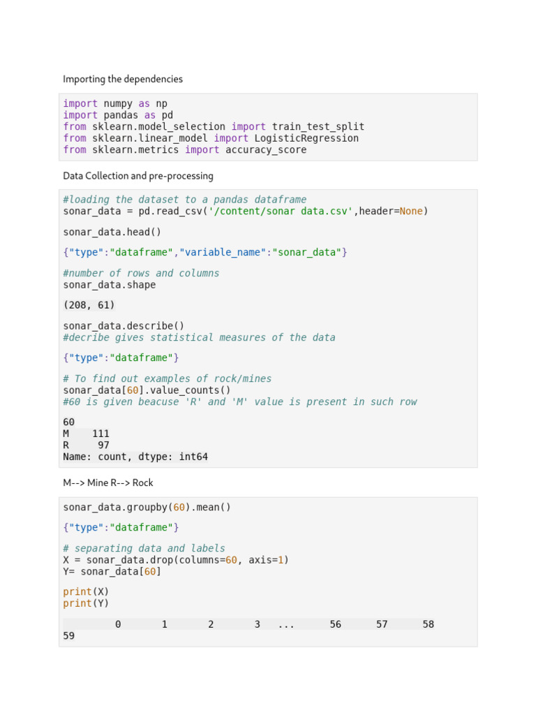 Rock Vs Mine Prediction | PDF | Statistical Analysis | Teaching Mathematics