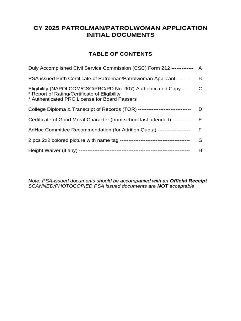 Cy 2025 Patrolman Table of Contents | PDF