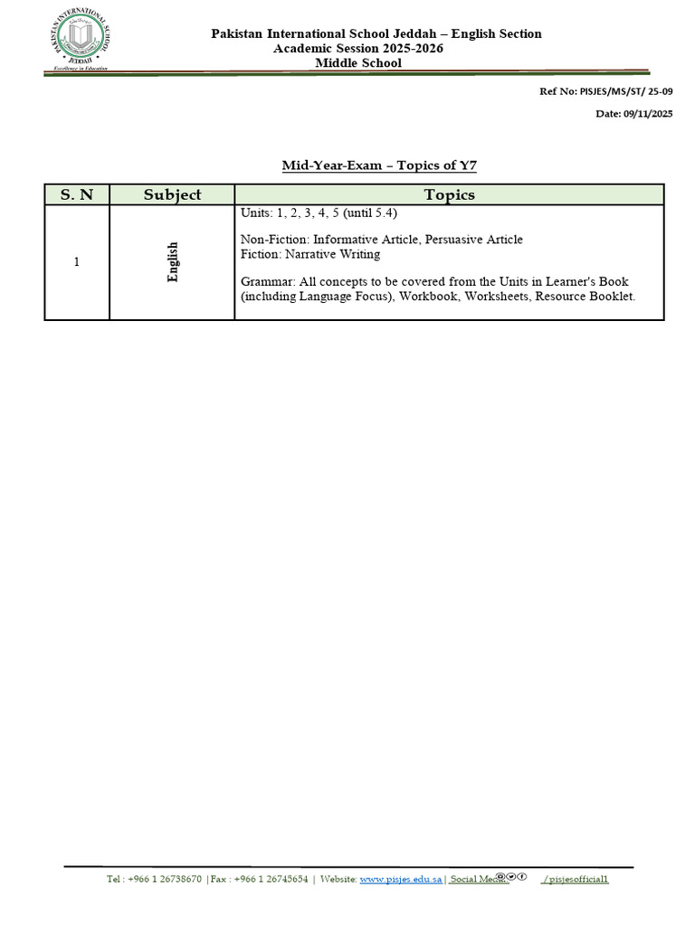 Y7 Mid Term Exam Outline (2) .Docx 989172455 | PDF | Muhammad | Decimal