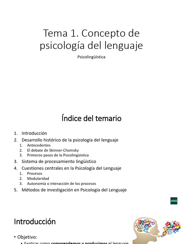 Tema 1. Concepto de Psicologia Del Lenguaje | PDF | Psicolingüística | Sicología