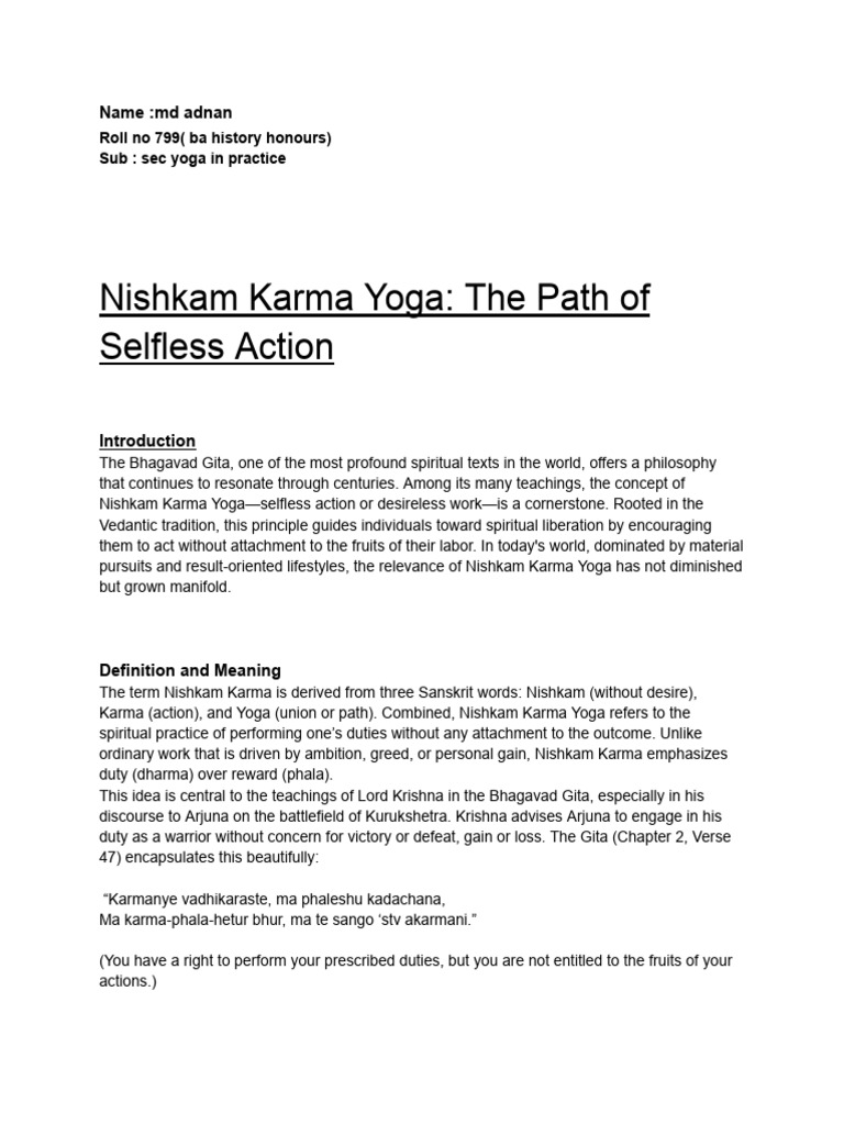 Nishkam Karma Yoga Explained | PDF | Bhagavad Gita | Karma