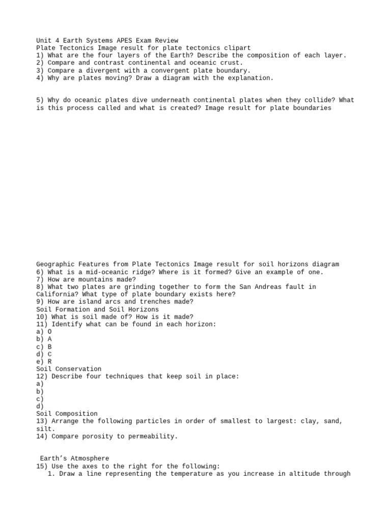 APES Unit 4 Earth Systems Review Guide | PDF | Plate Tectonics ...