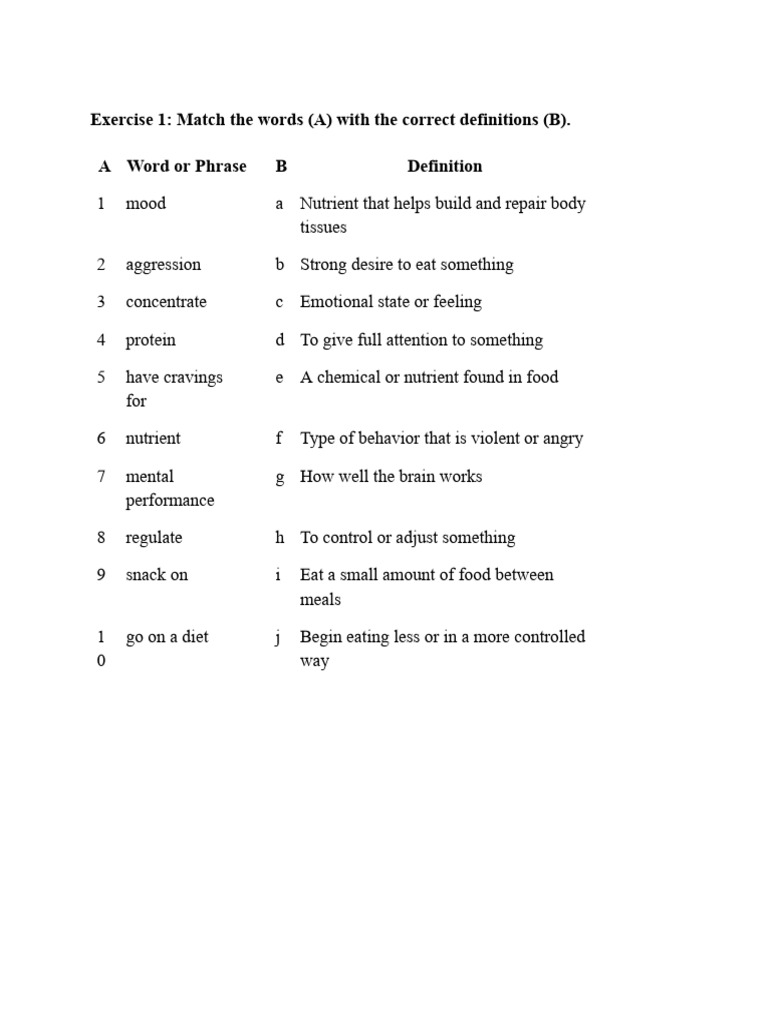 Nutrition Vocabulary and Exercises Guide | PDF | Dieting | Foods