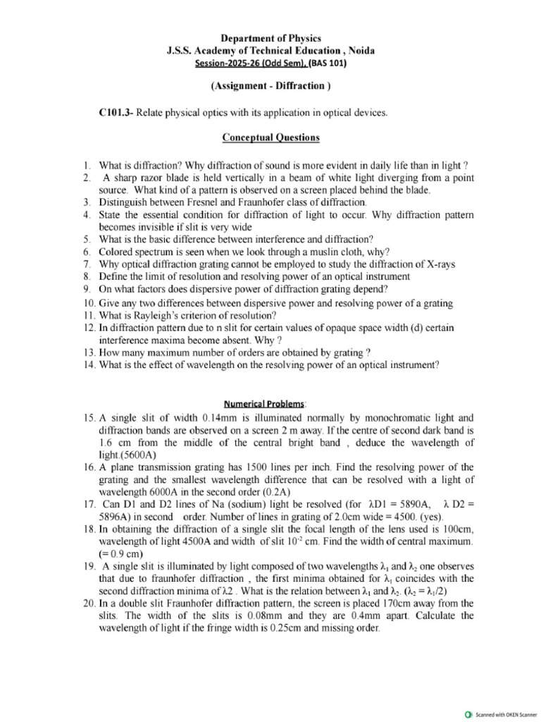 Assignment Diffraction Docx 1 Pdf