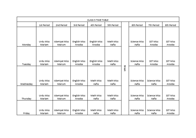 Class 5 Time Table | PDF