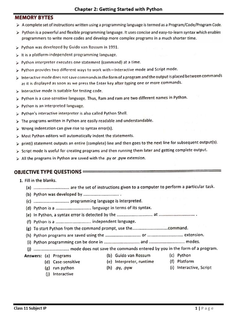 Chapter 2 Geeting Started with Python Unsolved cbse | PDF | Cross Platform Software | Python ...