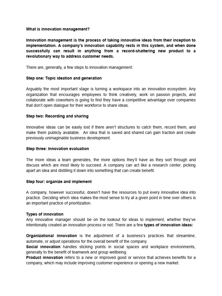 Innovation Management | PDF | Innovation | Design Thinking
