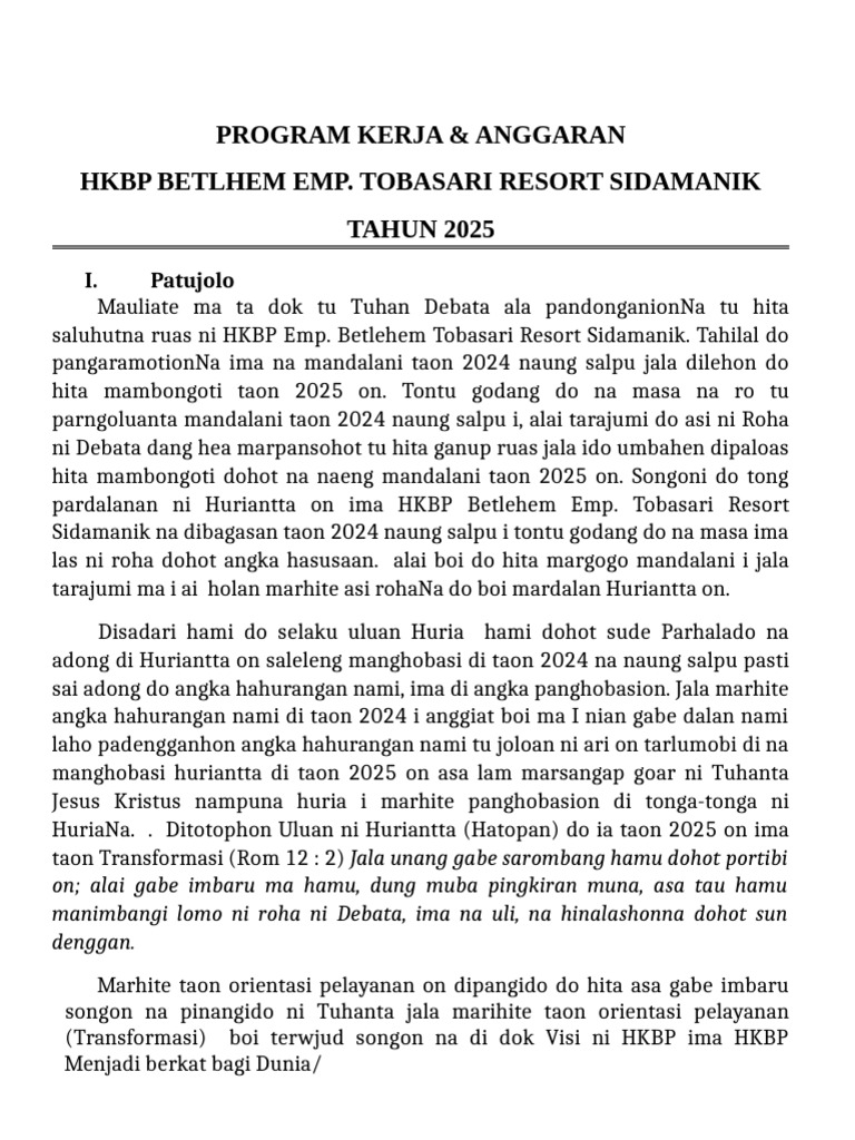 Rencana Rapot Program HKBP Betlehem Emp. Tobasari 2025 | PDF