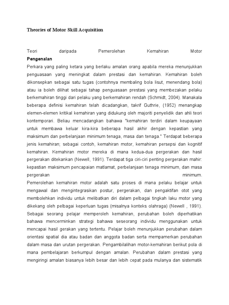 Theories of Motor Skill Acquisition | PDF