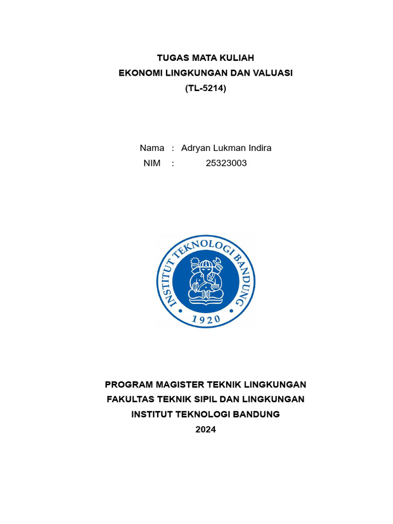 Tugas Ekonomi Lingkungan Dan Valuasi Adryan 25323003 | PDF