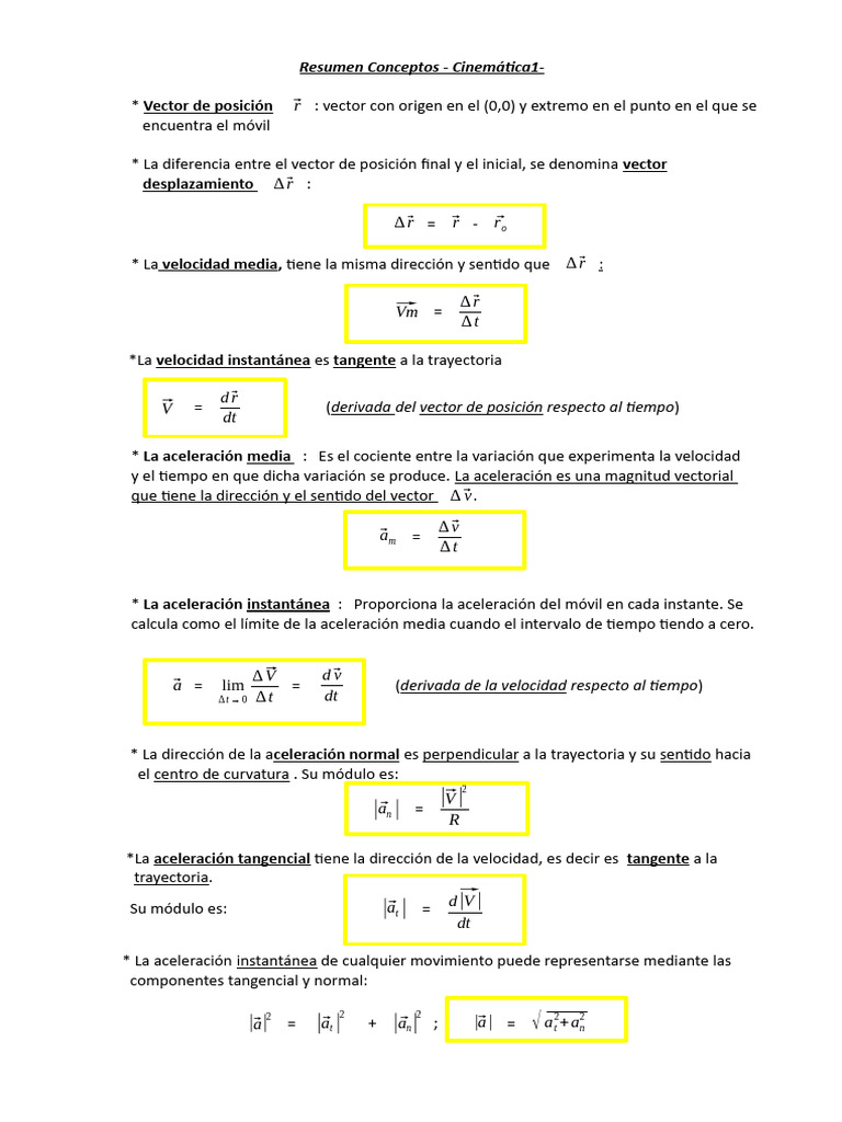 Fórmulas Cinemática | PDF | Aceleración | Velocidad