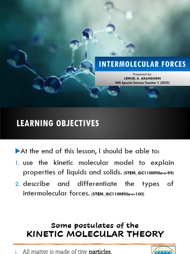 CHEM 2 Q3 Lesson 1 KMT and Intermolecular Forces | PDF