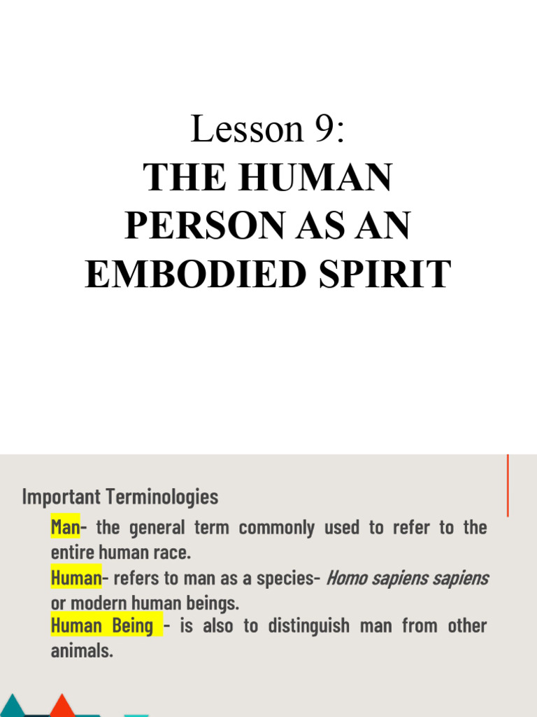 Lesson 9 The Human Person As An Embodied Spirit Hand Outs | PDF