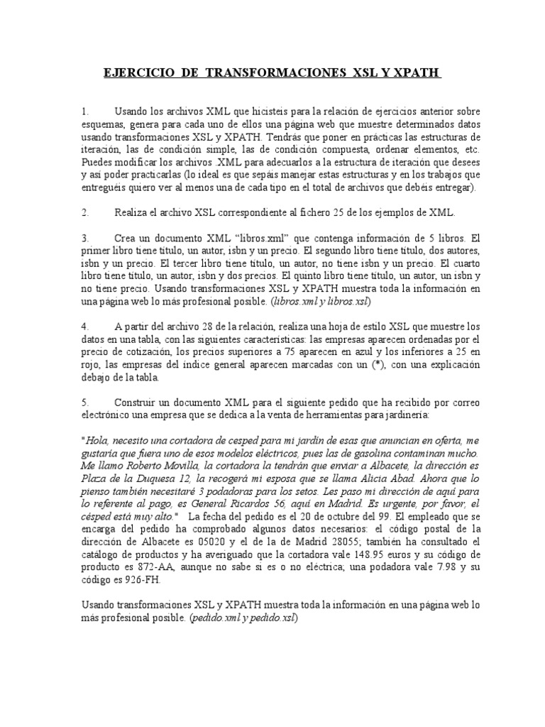 Ejercicios para Entregar XSL y XPATH | PDF | X camino | Xml