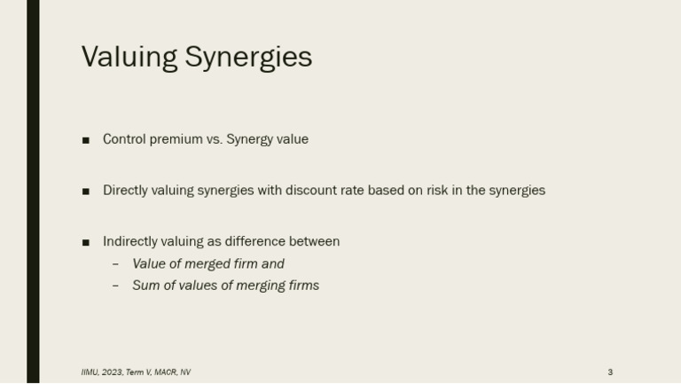 Valuing Synergies: Control Premium vs. Synergy Value | PDF