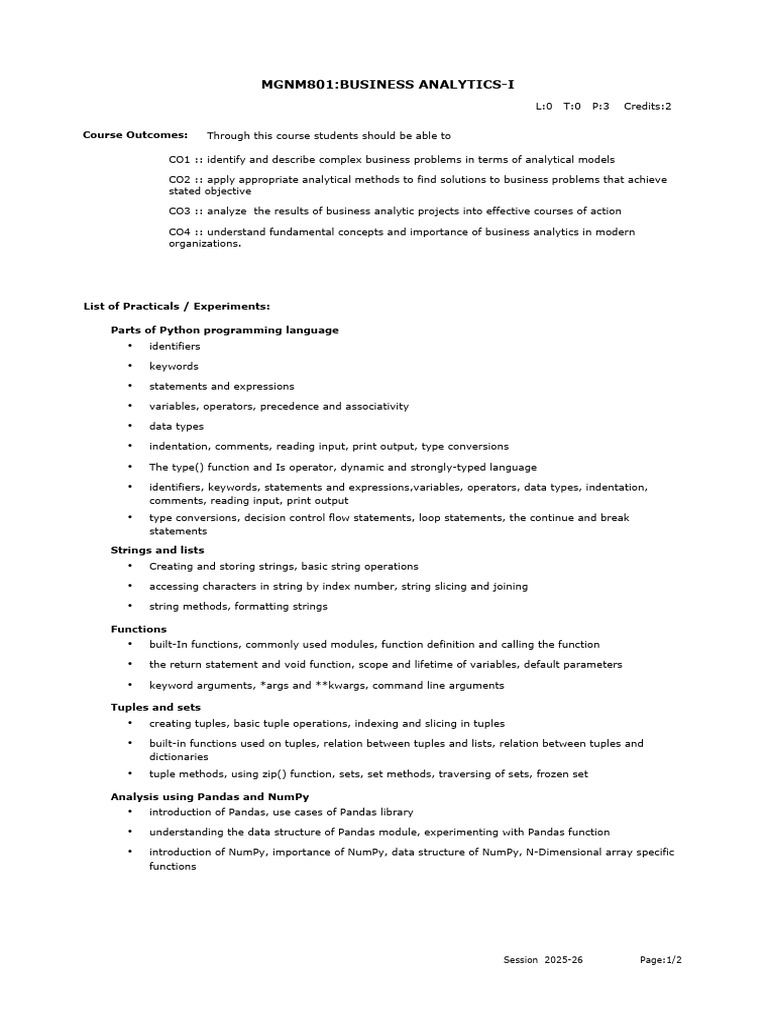 Bussiness Analytics Syllabus | PDF | Parameter (Computer Programming ...