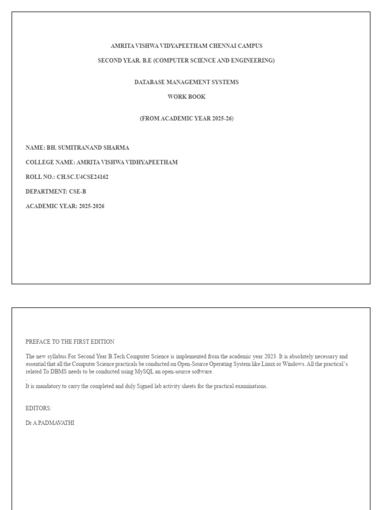 DBMS Workbook for B.E. CSE Students | PDF | Relational Database | Sql
