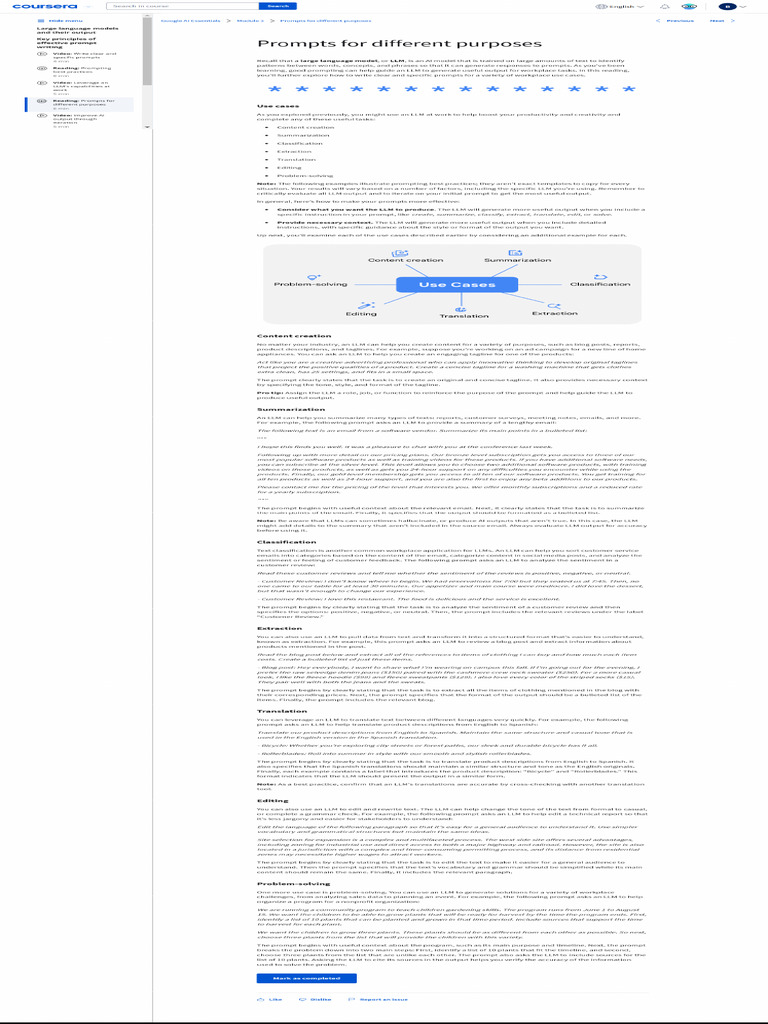Prompts For Different Purposes Coursera 01-13-2025!08!17 PM | PDF
