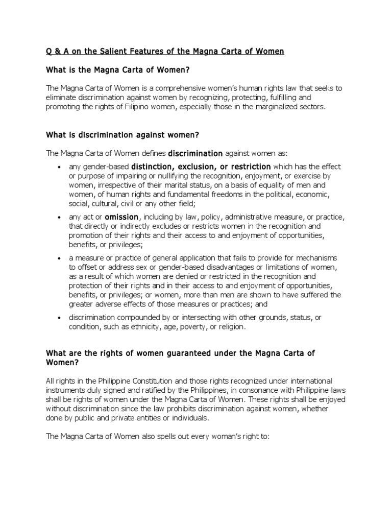 Q&A on Magna Carta of Women | Discrimination | Women's Rights