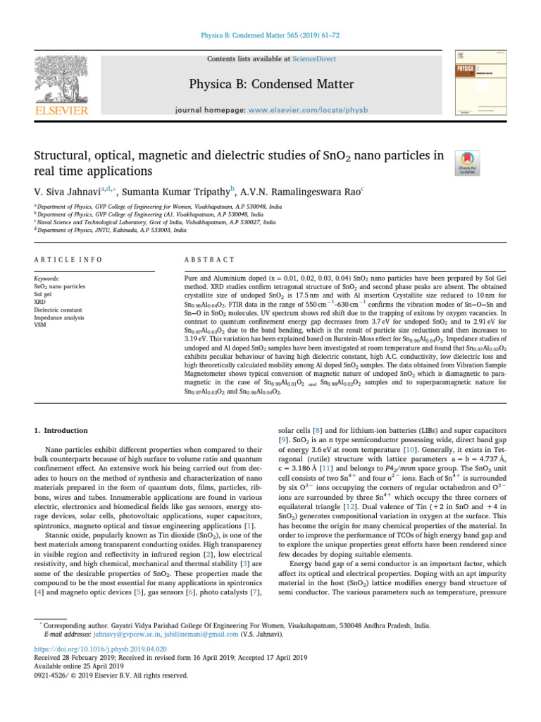 2019 Structural Optical Magnetic and Dielectric Studies of 2019 Physica ...