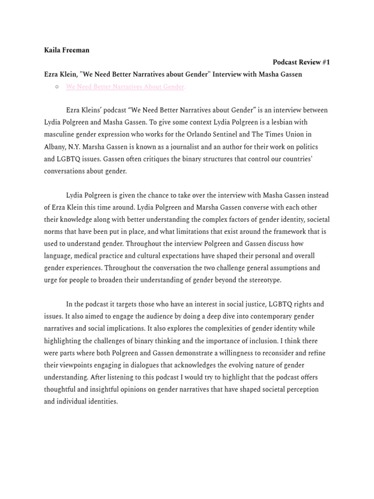 Kaila Freeman - Podcast Review #1 | PDF