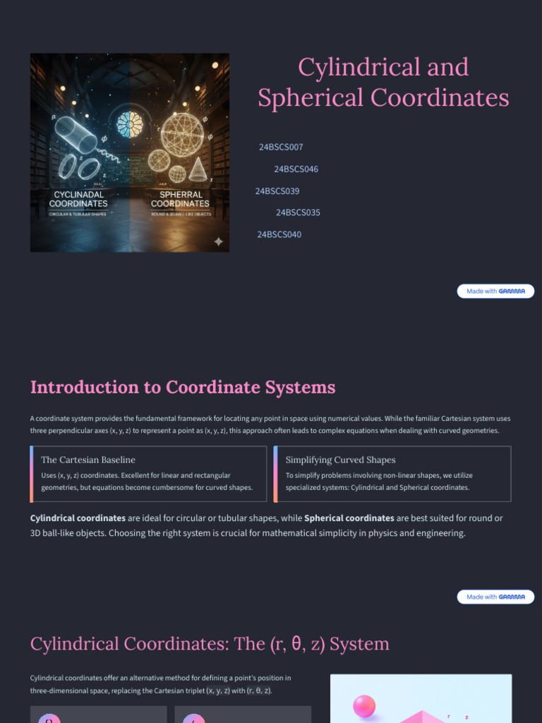 Cylindrical & Spherical Coordinates Explained | PDF | Cartesian ...