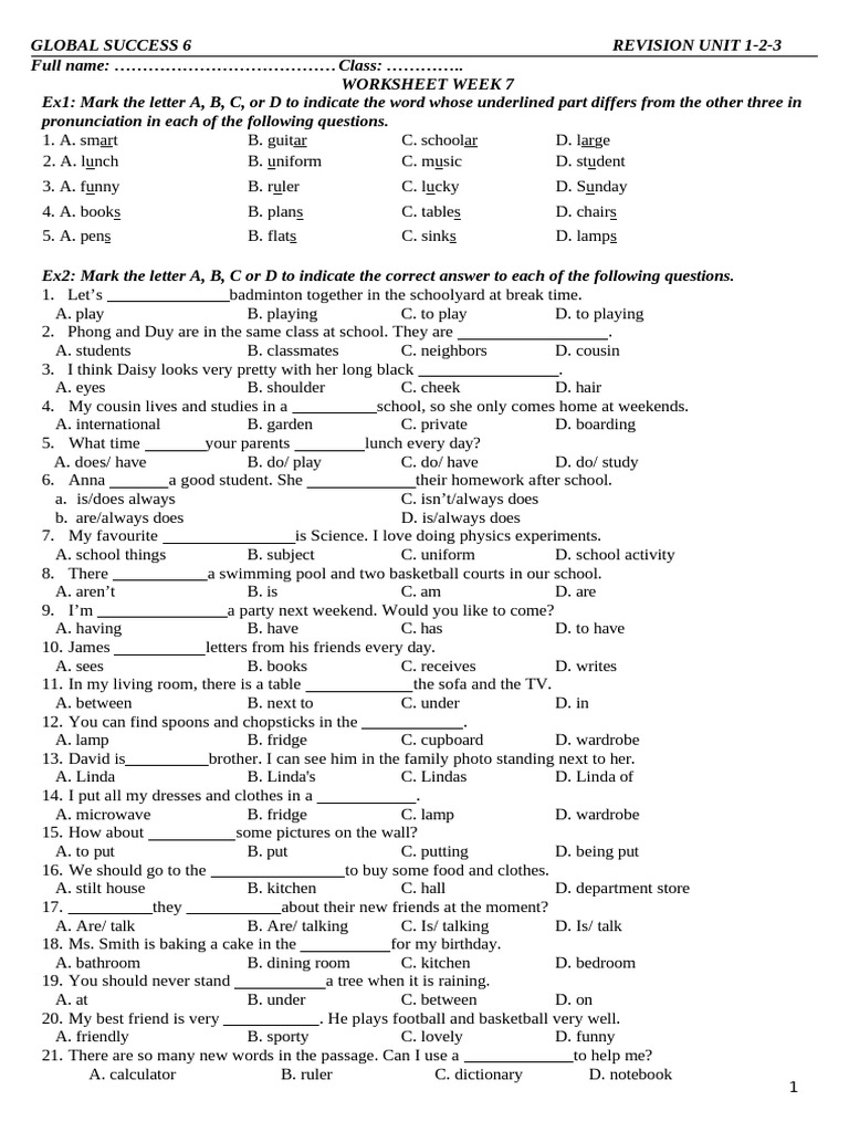 E6 - WORKSHEET 7 - REVISION | PDF