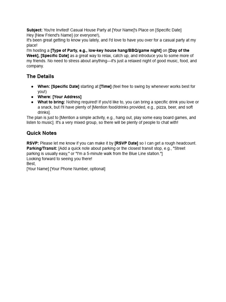 Casual House Party Invitation Template | PDF
