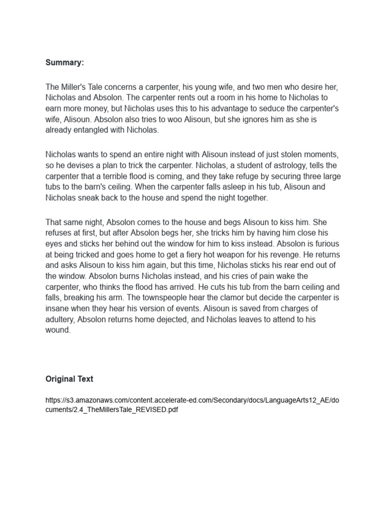 The Miller's Tale: Love and Deceit | PDF