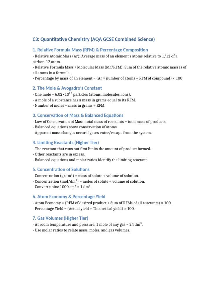 Quantitative Chemistry for AQA GCSE | PDF
