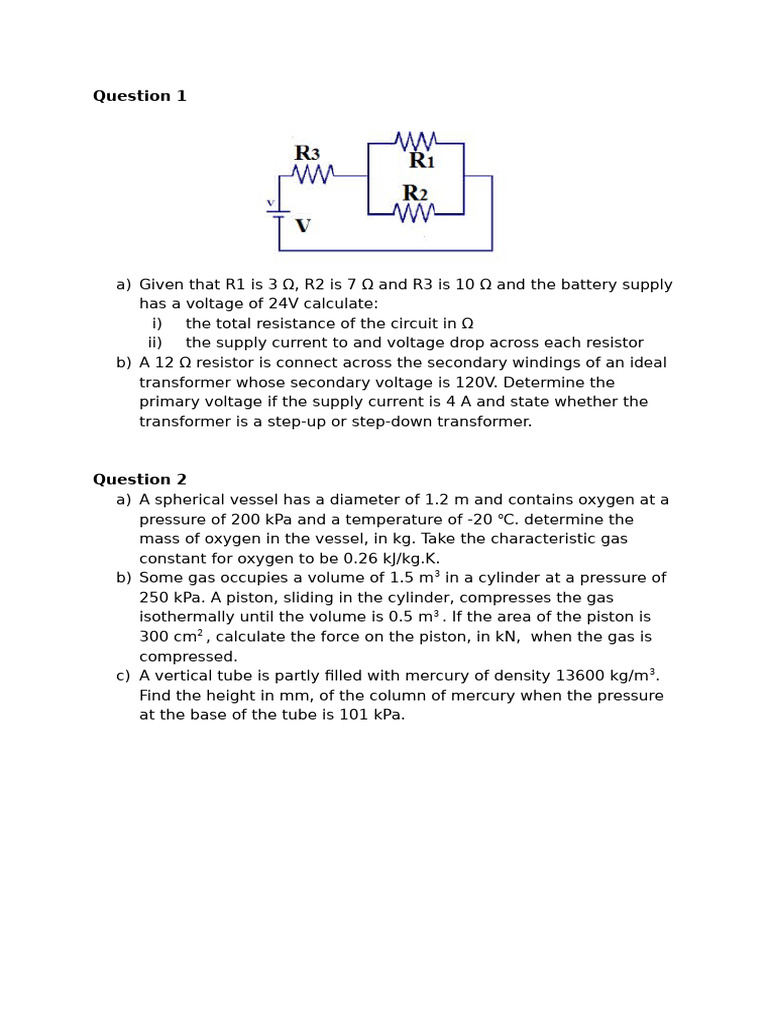 Final Exam Tutorial Questions | PDF | Gases | Resistor