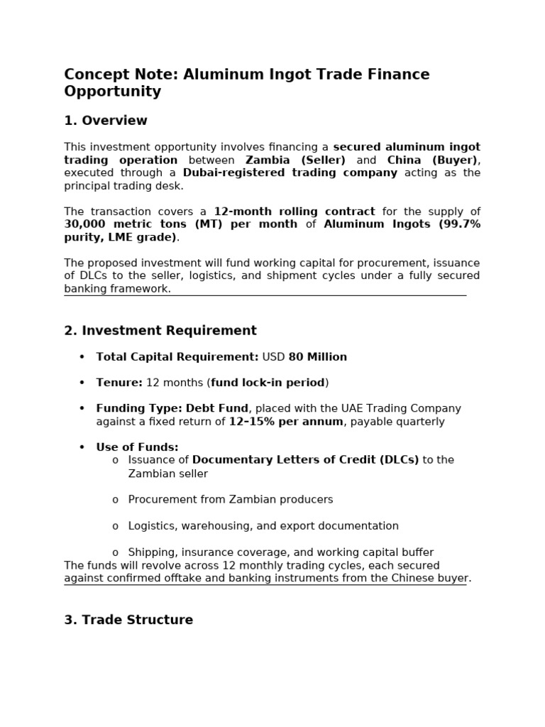 Concept Note Aluminum Trade Investment $80Mn | PDF | Letter Of Credit ...