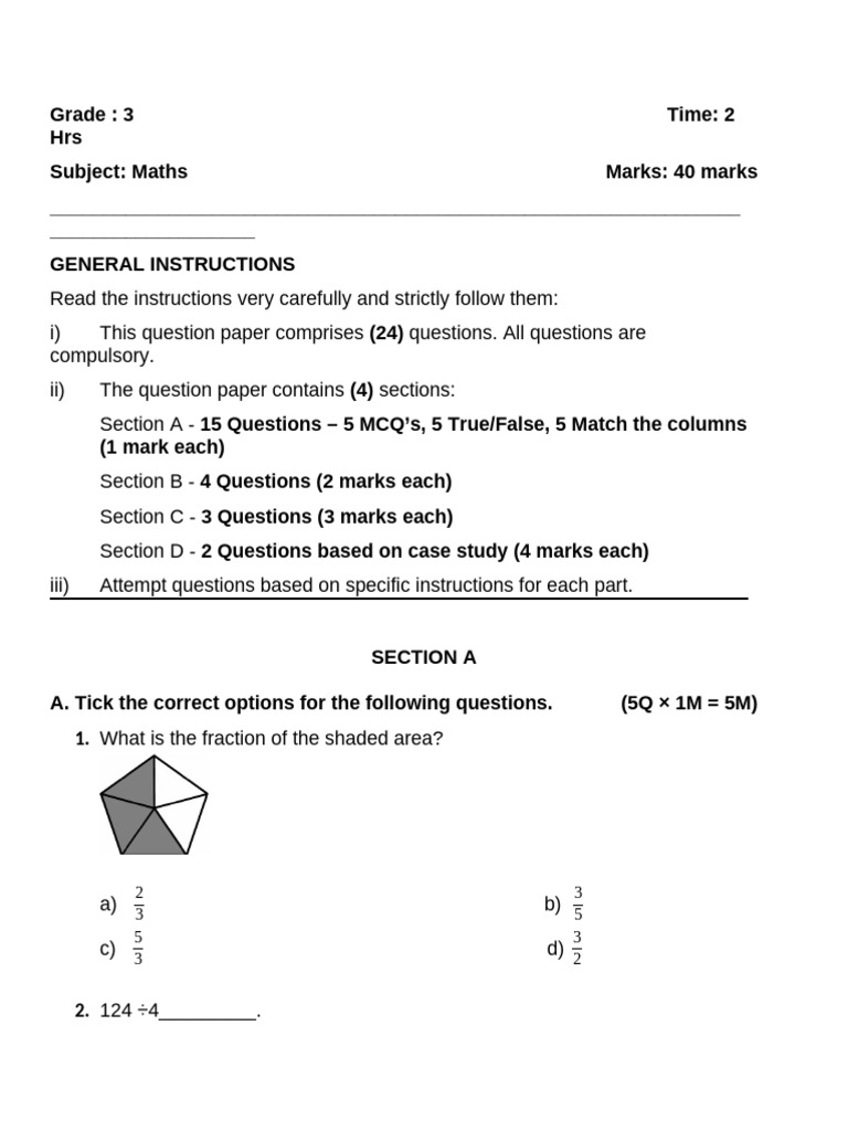 Grade 3 Maths Exam Paper | PDF | Division (Mathematics) | Mathematics